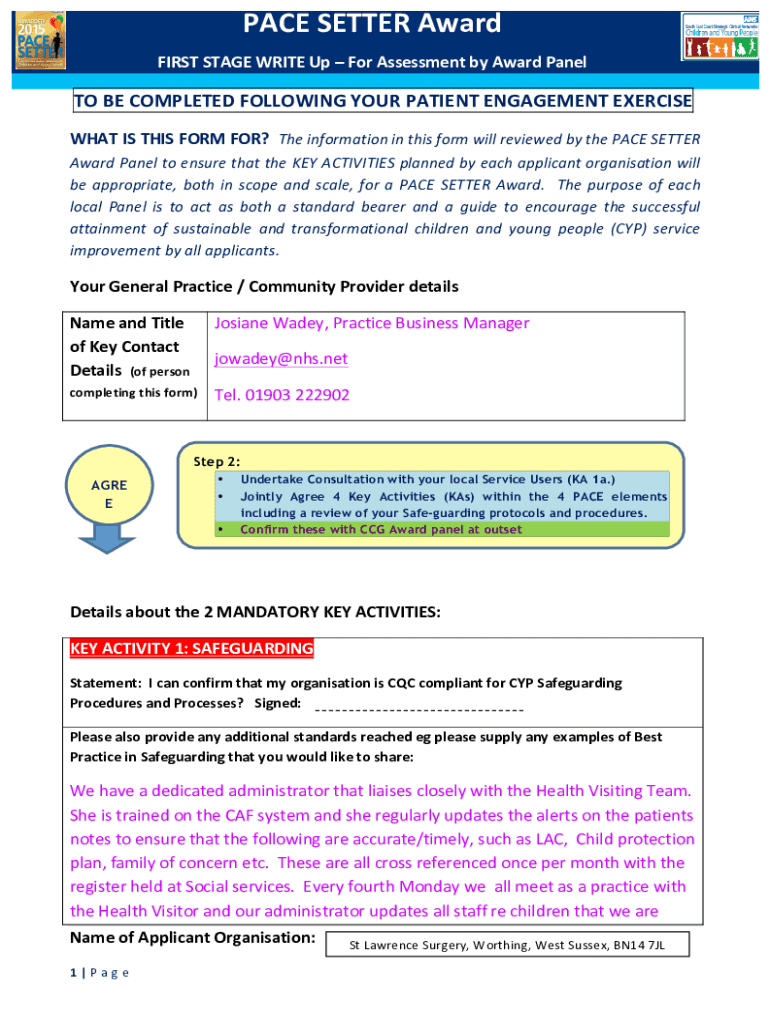 Fillable Online TO BE COMPLETED FOLLOWING YOUR PATIENT ... - PACE ...
