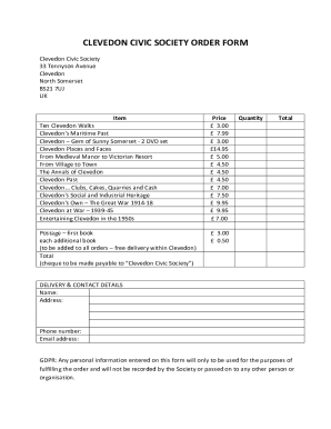 Fillable Online clevedon-civic-society org CCS Order Form 2021 Fax ...
