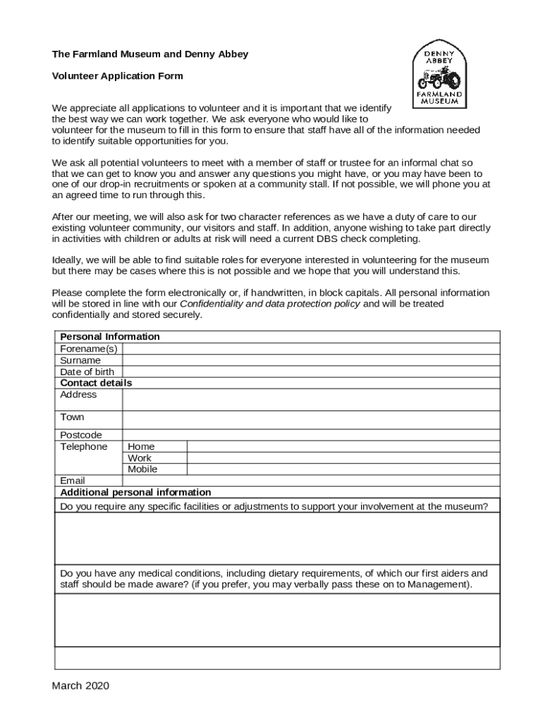 Fillable Online The Farmland Museum and Denny Abbey Volunteer ...