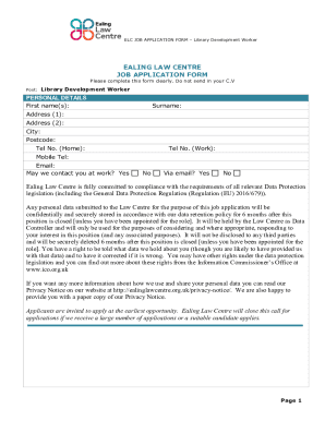 Fillable Online EALING LAW CENTRE JOB APPLICATION FORM Fax Email Print ...