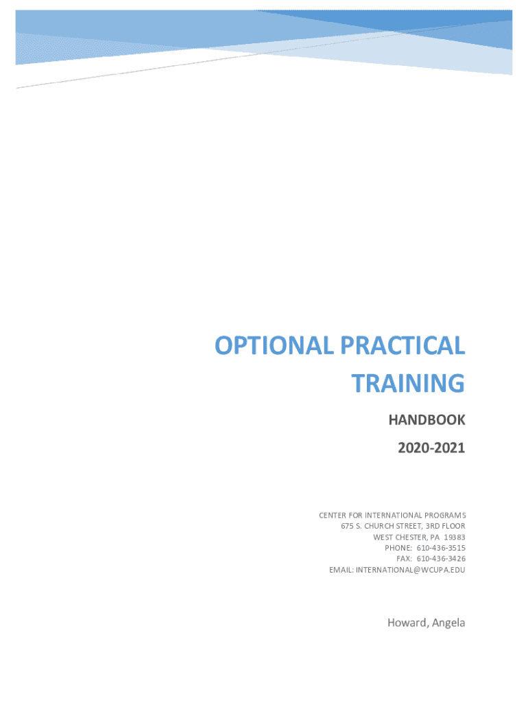 Fillable Online OPTIONAL PRACTICAL TRAINING. HANDBOOK Fax Email Print ...