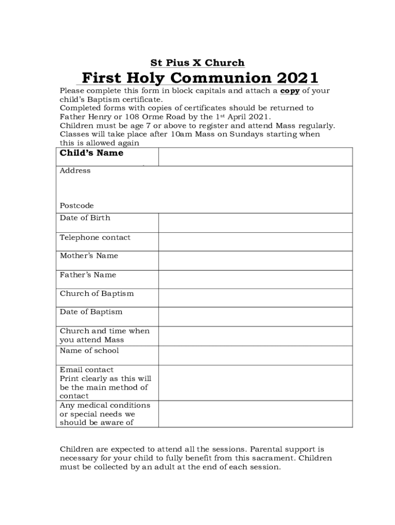 Fillable Online First Holy Communion 2021 form.doc Fax Email Print ...