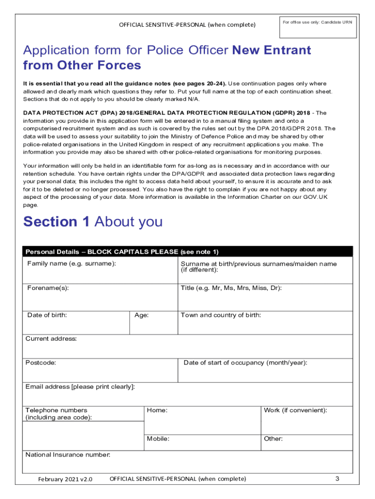 Fillable Online Ministry of Defence Police (MDP) New ... - mod.police ...