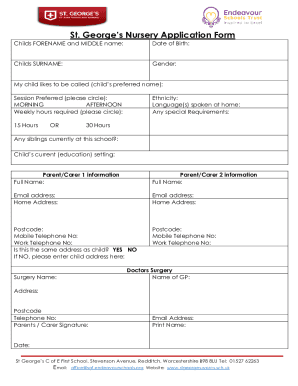 Fillable Online St. Georges Nursery Application Form Fax Email Print ...