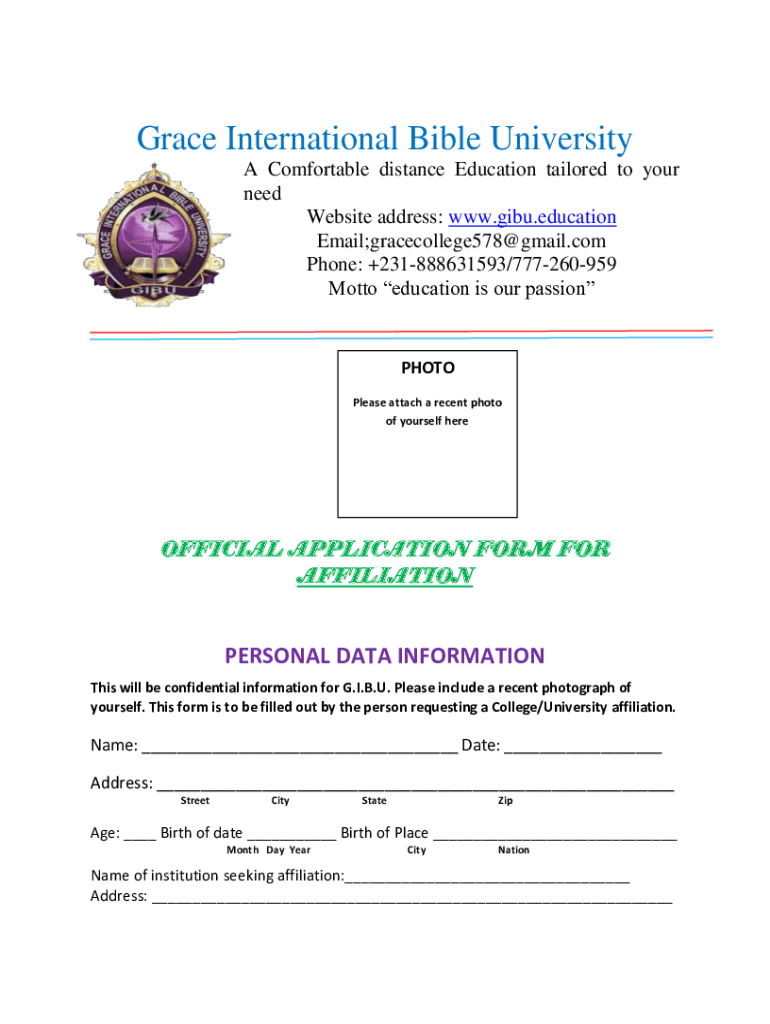 Fillable Online Grace International Bible University - gibu.us Fax ...