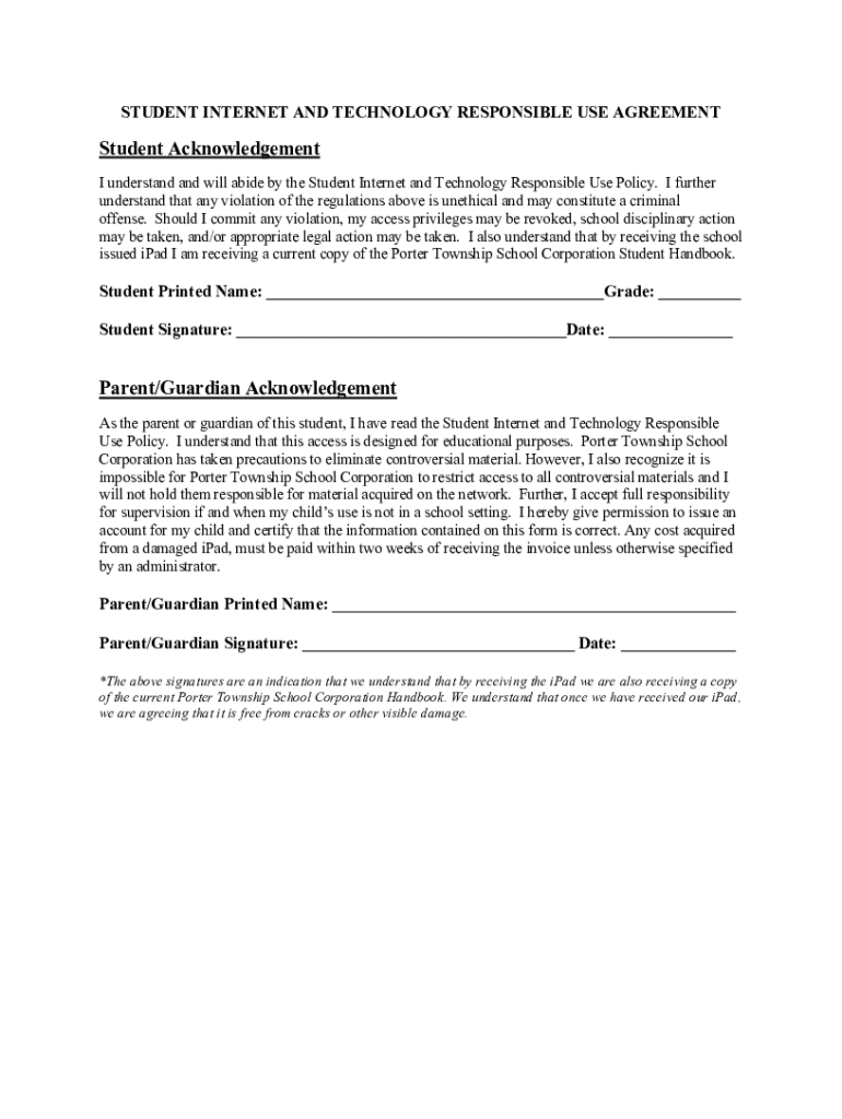 Fillable Online EGUSD Student Technology Acceptable Use Agreement ...