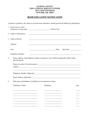 Fillable Online HOME EDUCATION NOTIFICATION - Newark City Schools Fax Email Print - pdfFiller