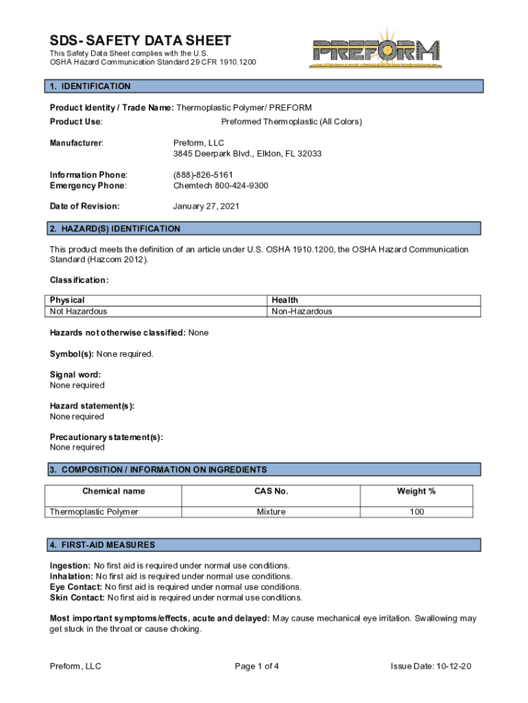 Fillable Online SDS Form 003 Plastic SDS Sheet.doc Fax Email Print ...
