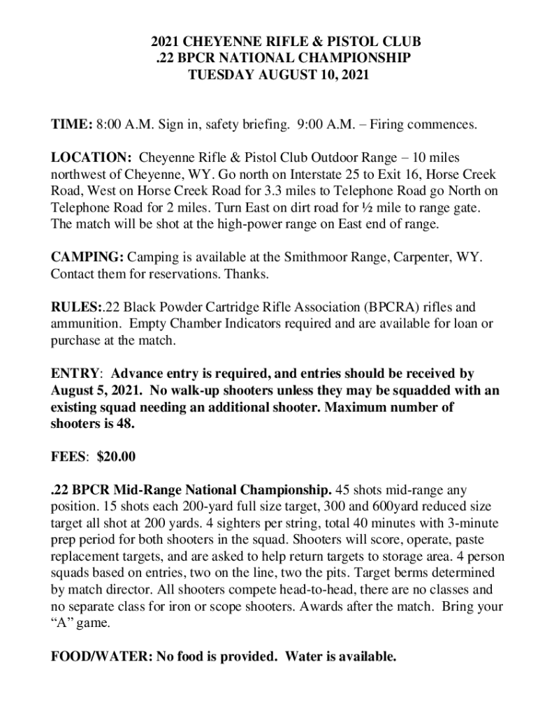 Fillable Online .22 BPCR Mid Range National ChampionshipsForum22BPCRA ...