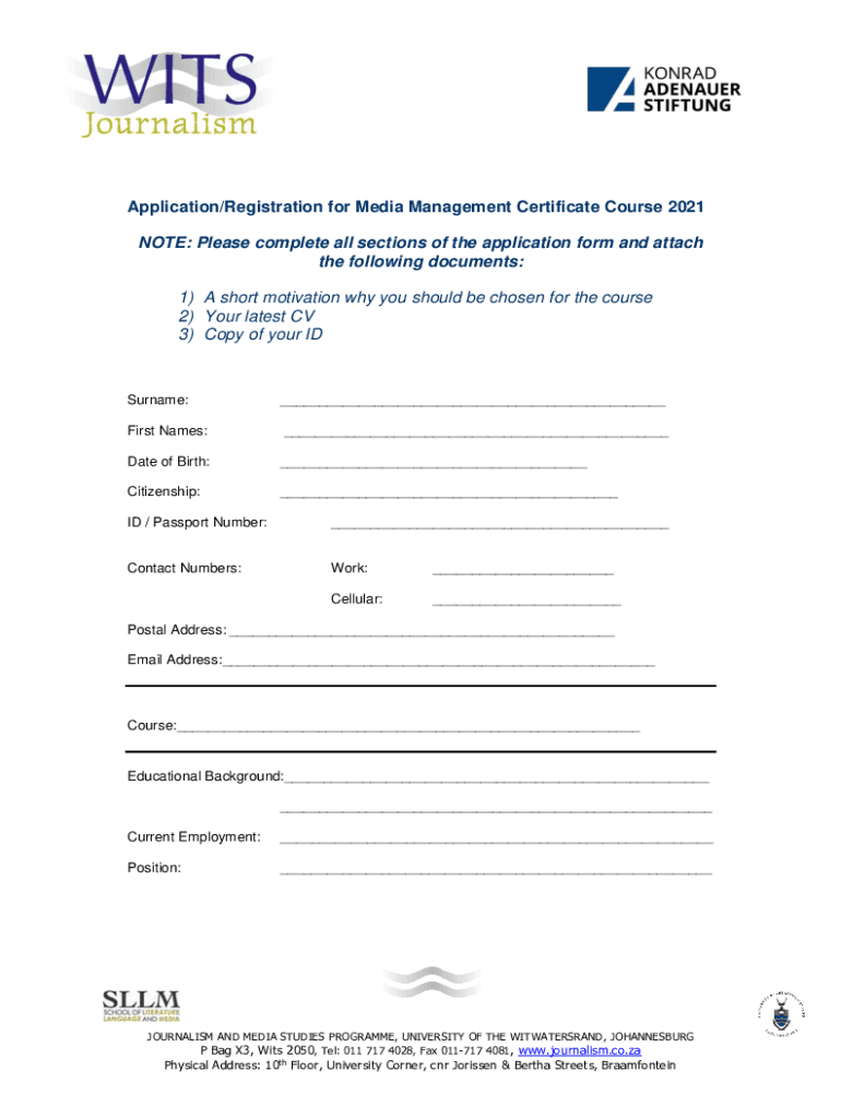 Fillable Online NOTE: Please complete all sections ... - wits ...