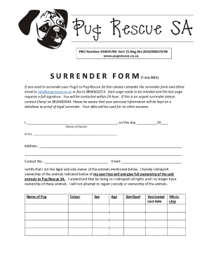Fillable Online Pug Rescue SA - Surrender Form Fax Email Print - pdfFiller