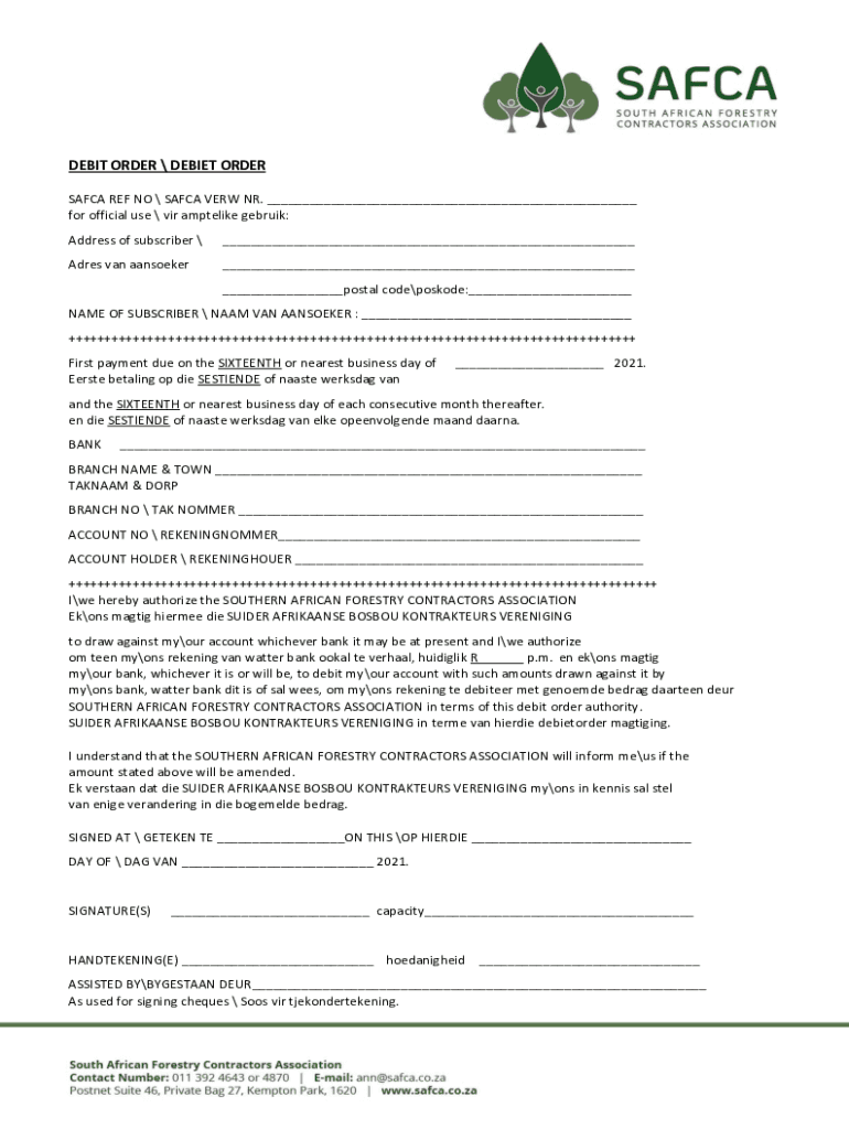 Fillable Online DEBIET ORDER - SAFCA Fax Email Print - pdfFiller
