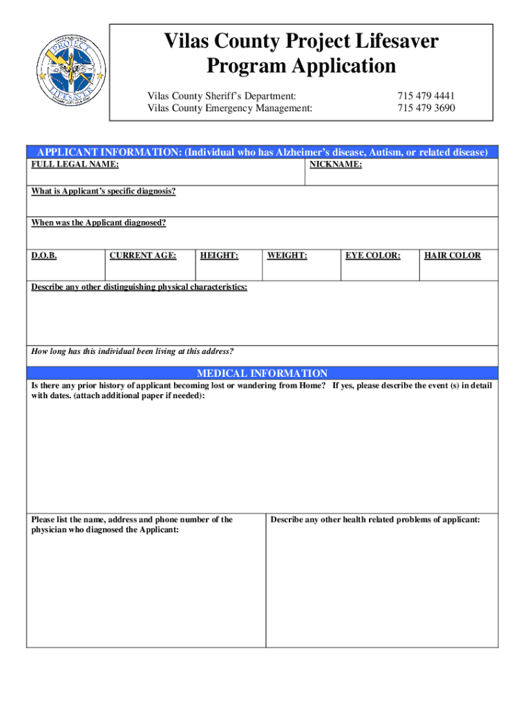 Fillable Online Project Lifesaver - Eagle River Police Department Fax ...