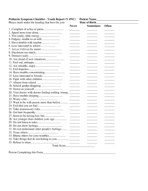 Fillable Online Pediatric Symptom Checklist - Youth Report (Y-PSC ...