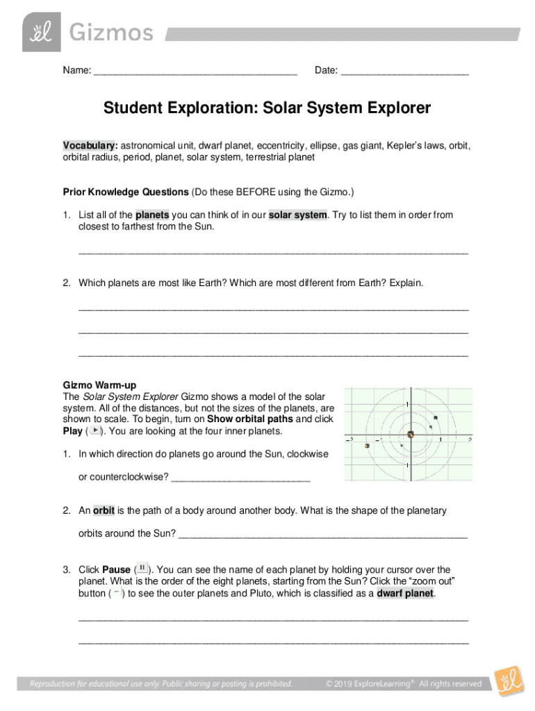 Fillable Online Solar System Explorer - Name Date Student Exploration ...