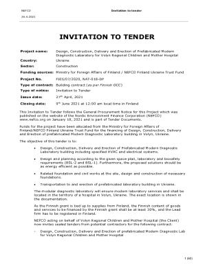 Fillable Online INVITATION TO TENDER. Invitation to tender Fax Email ...