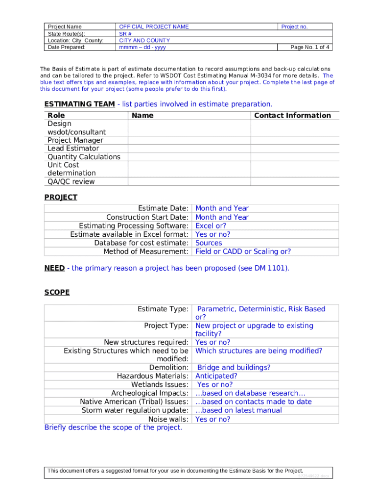 Estimating Office - Basis of Estimate . Estimating Office - Basis of ...