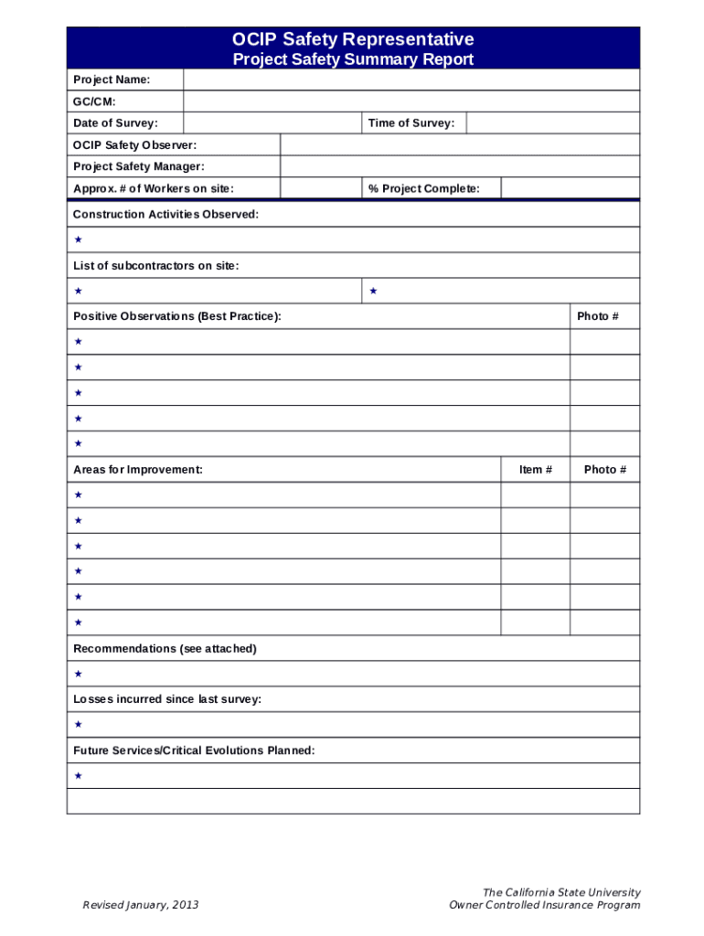 Project Summary Safety Report (OCIP Safety Rep) - www2 calstate Doc ...