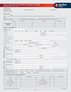 Fillable Online APPLICATION FORM FOR AGRICULTURE LOAN FACILITY/IES Fax ...