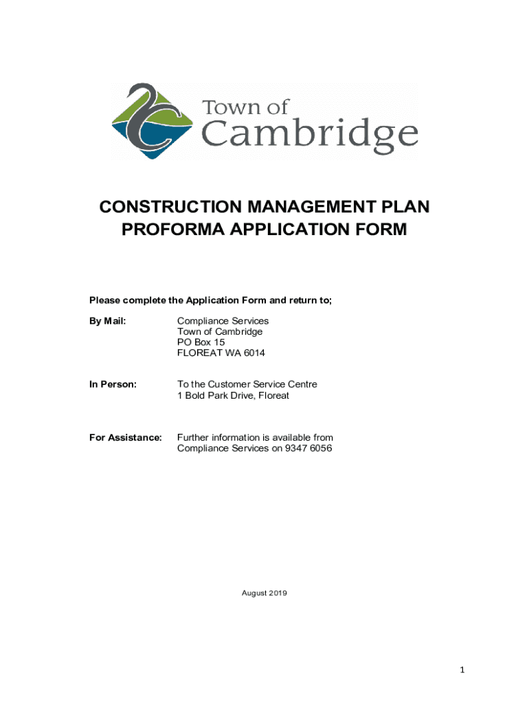 Fillable Online CONSTRUCTION MANAGEMENT PLAN PROFORMA APPLICATION FORM ...