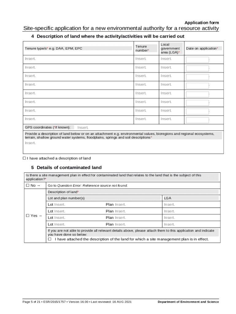 Site specific application for a new environmental authority for a ...