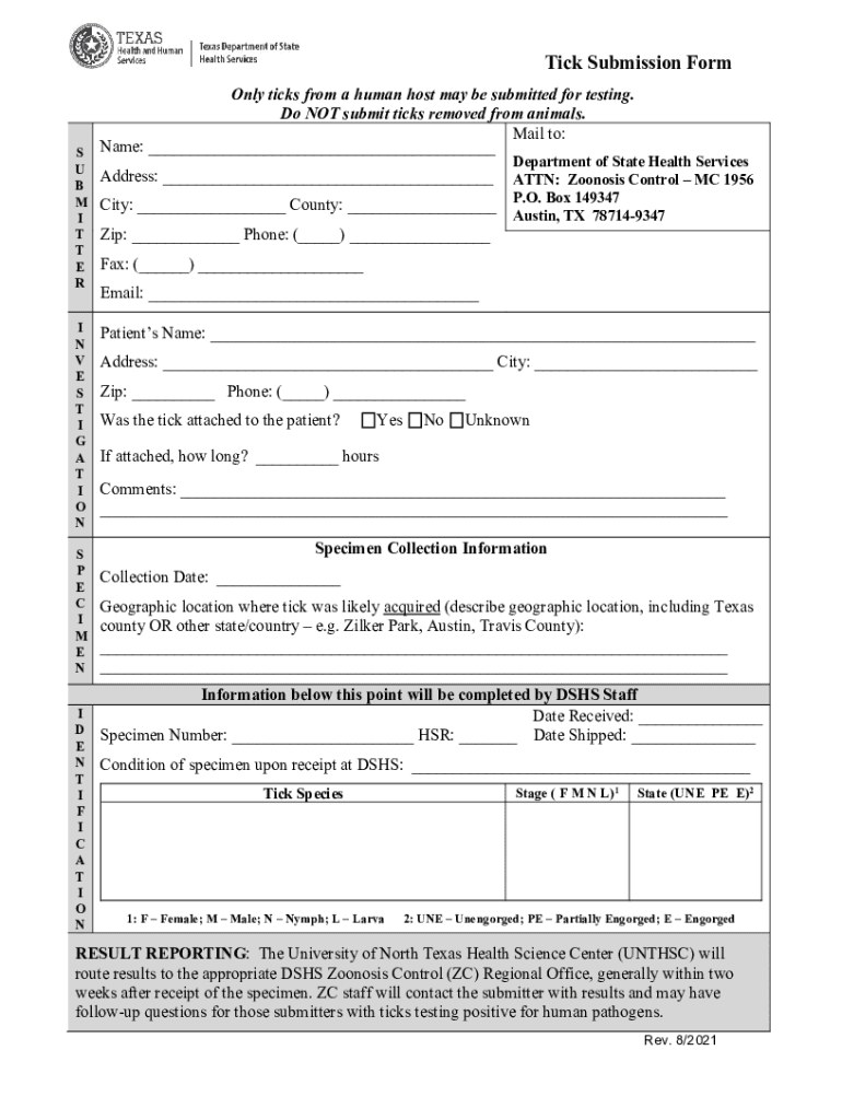 Fillable Online Texas Tick Submission Form2021 Fax Email Print - pdfFiller