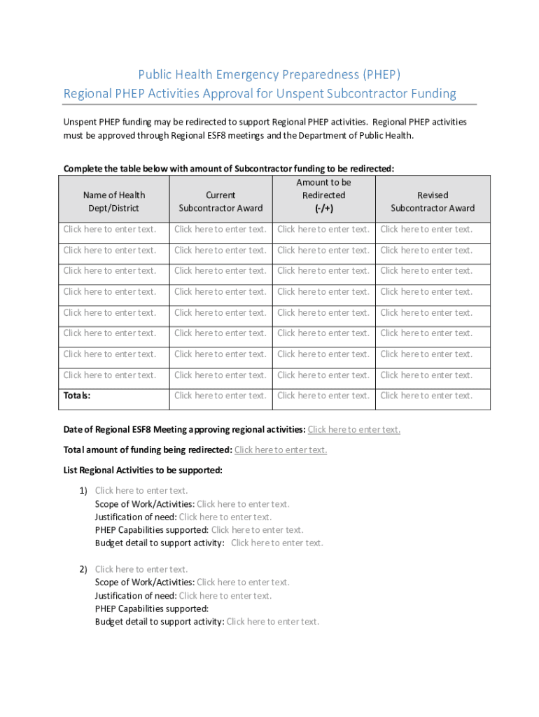 Fillable Online Public Health Emergency Preparedness (PHEP) Cooperative ...