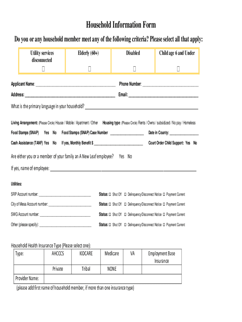 Fillable Online Utility Assistance Application INSTRUCTIONS Fax Email ...