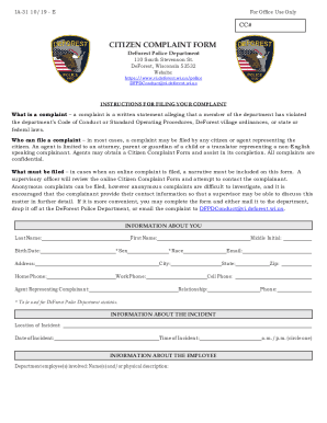 Fillable Online Citizen Complaint Form - DeForest, Wisconsin Fax Email ...