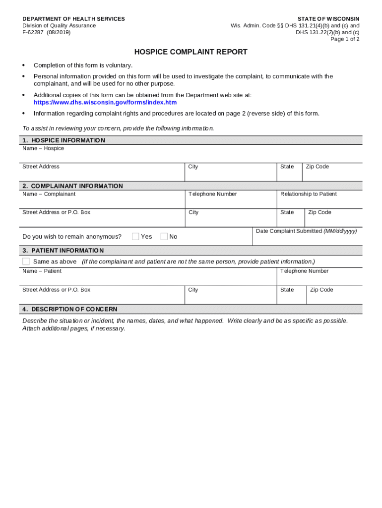 Online dhs wisconsin wisconsin hospice complaint ... Doc Template ...