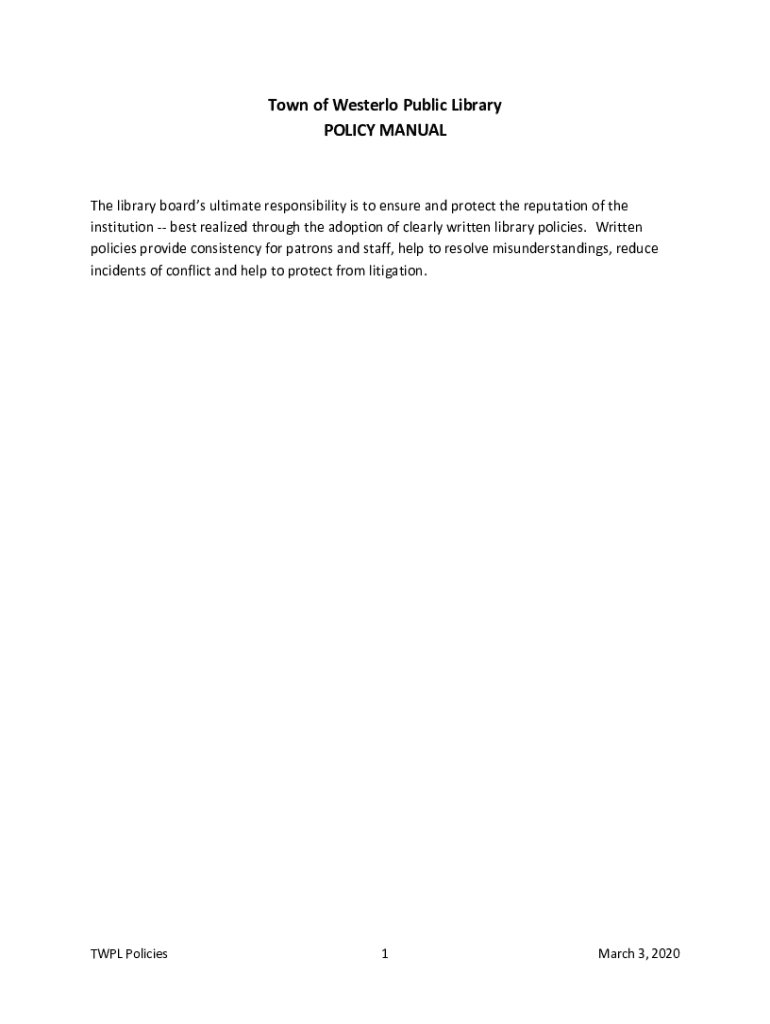 Fillable Online Town of Westerlo Public Library -- Town of Westerlo ...