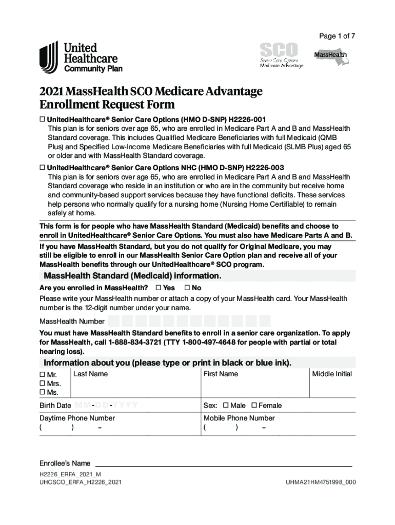 Fillable Online 2021 MassHealth SCO Medicare Advantage Enrollment ...