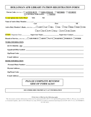 Fillable Online HOLLOMAN AFB LIBRARY PATRON REGISTRATION FORM Fax Email ...