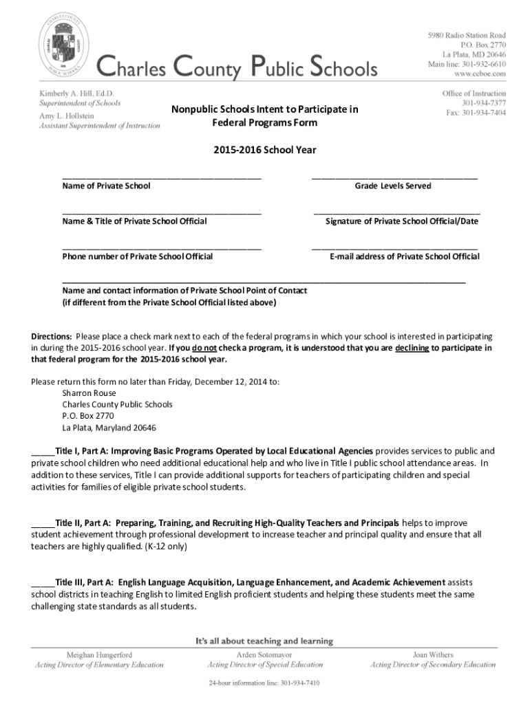 Fillable Online Nonpublic and Private Schools - Department of Education Fax Email Print - pdfFiller