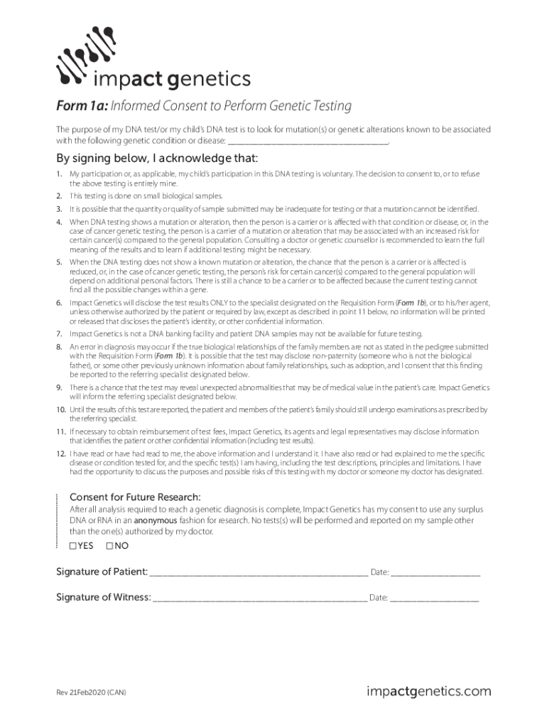 Fillable Online Form 1a: Informed Consent to Perform Genetic Testing ...