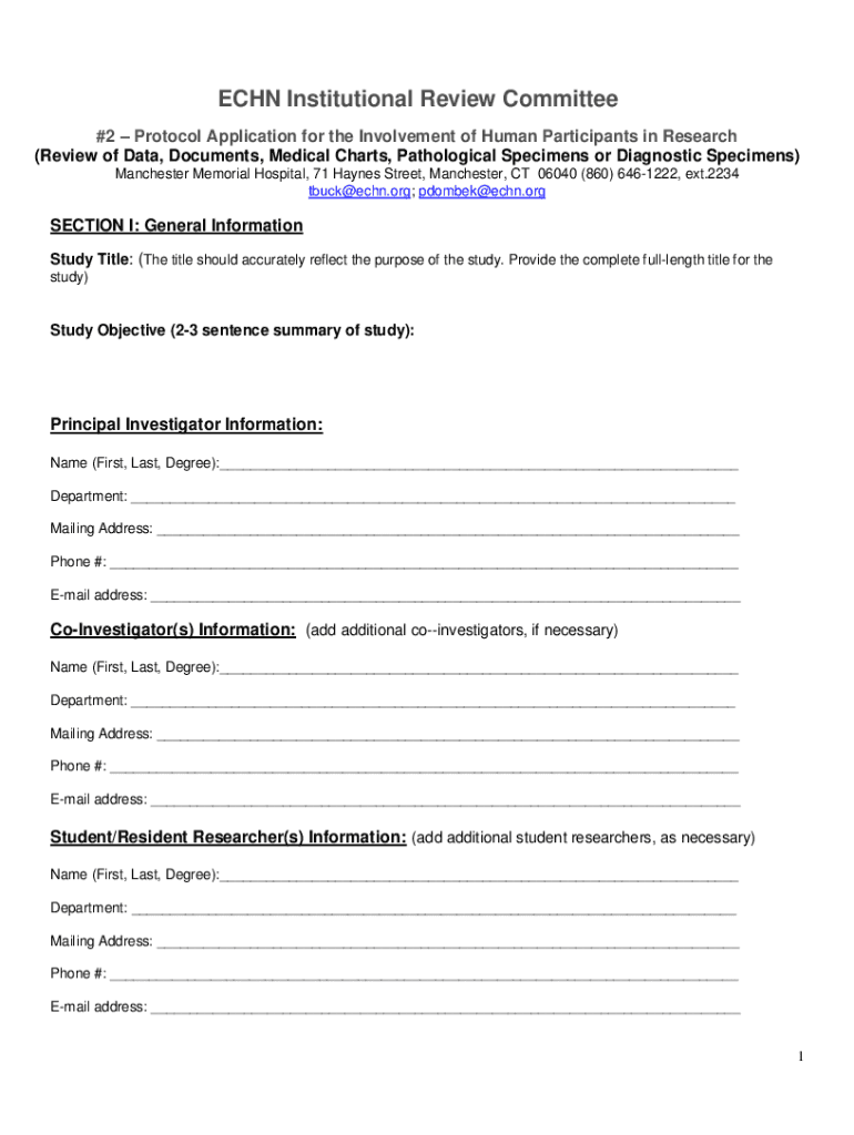 Fillable Online ECHN Institutional Review Committee Doc ...
