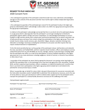 Fillable Online REQUEST TO PLAY ABOVE AGE 2020 Consent Form Fax Email ...