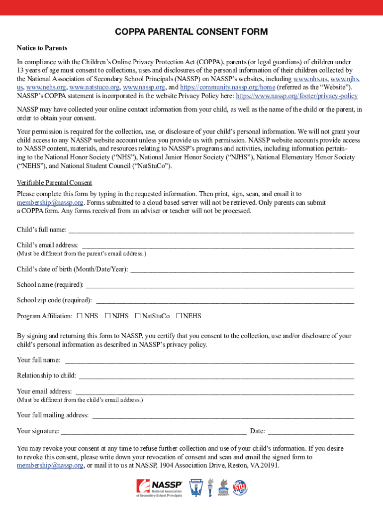 Fillable Online Coppa Parental Consent Form - Nassp - Fill and Sign ...