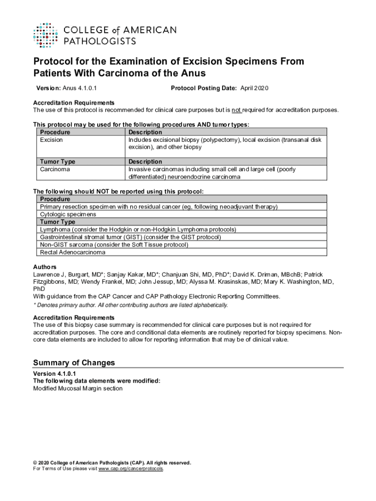Fillable Online Protocol for the Examination of Excision Specimens From ...