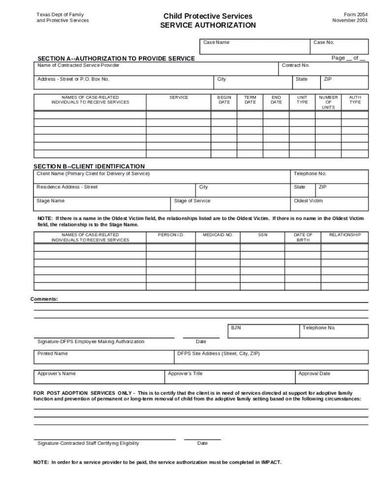 CPS Service Authorization. Nov 2001 Doc Template | pdfFiller