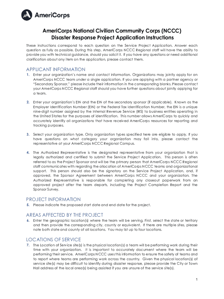 Fillable Online AmeriCorps NCCC Project Concept Form and Service ...