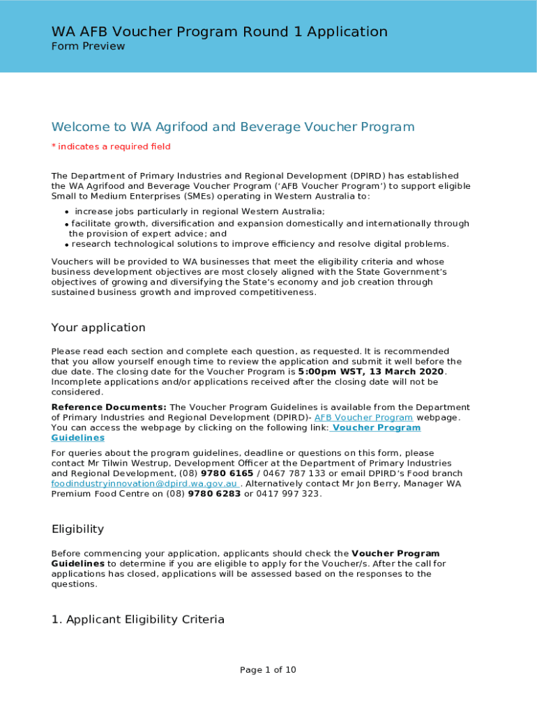 Fillable Online WA AFB Voucher Program Round 1 Application ...