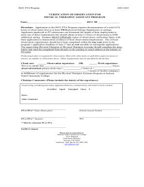 Fillable Online PTA Observation Form 2018-2019 Fax Email Print - pdfFiller
