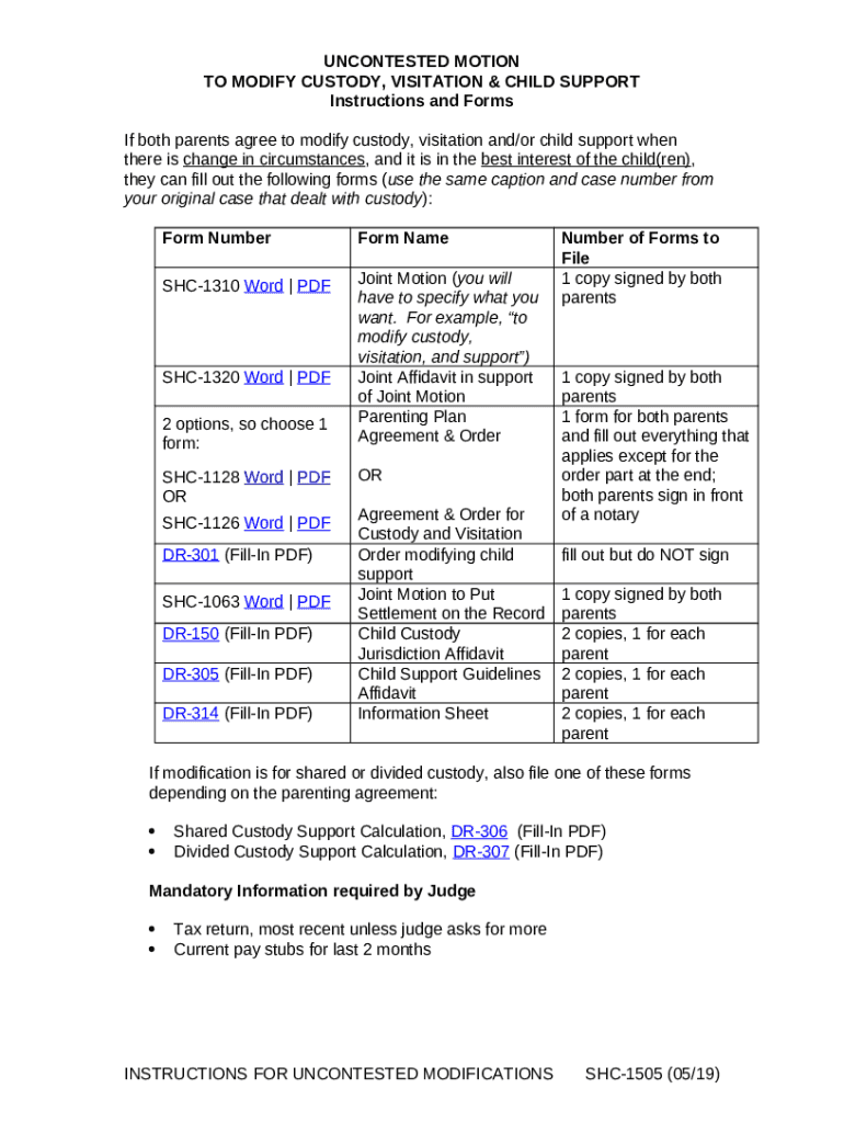 UNCONTESTED MOTION TO MODIFY CUSTODY, VISITATION & CHILD SUPPORT ...