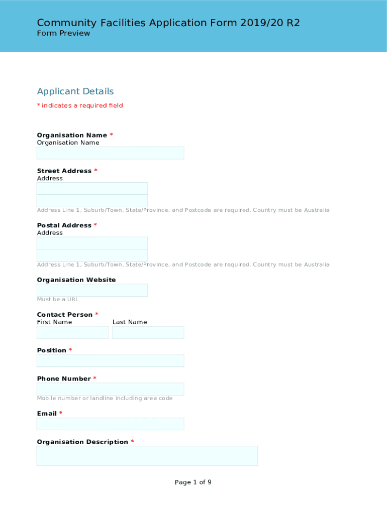 Fillable Online Community Facilities Application Form 2019 ...