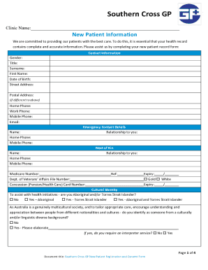 Fillable Online New Patient Form - Southern Cross GP Fax Email Print ...