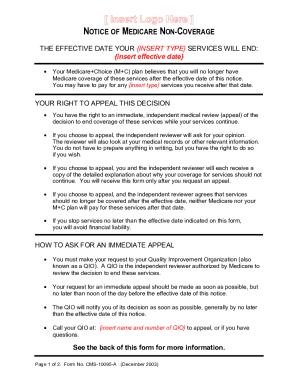 Fillable Online Instructions for Notice of Medicare Non-Coverage NOMNC ...