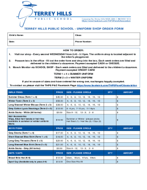 Fillable Online Uniform Shop Order Form 2017 Fax Email Print - pdfFiller