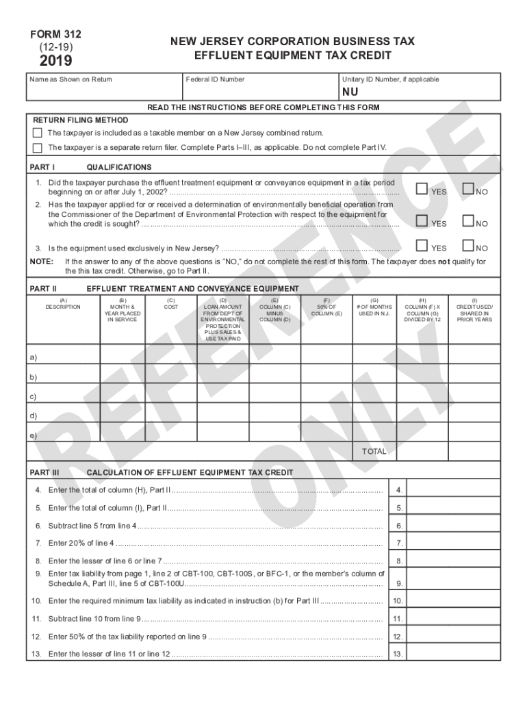 Fillable Online Form 312 Effluent Equipment Tax Credit Fax Email Print ...