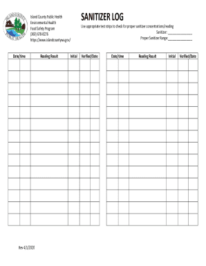 Fillable Online SANITIZER LOG Fax Email Print - pdfFiller